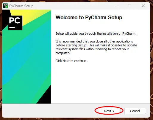 pycharm installation welcome window